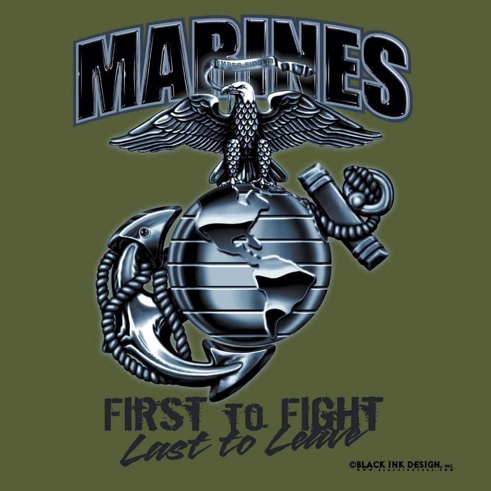 Mens Black Ink Marines First To Fight T-Shirt | Camouflage.ca